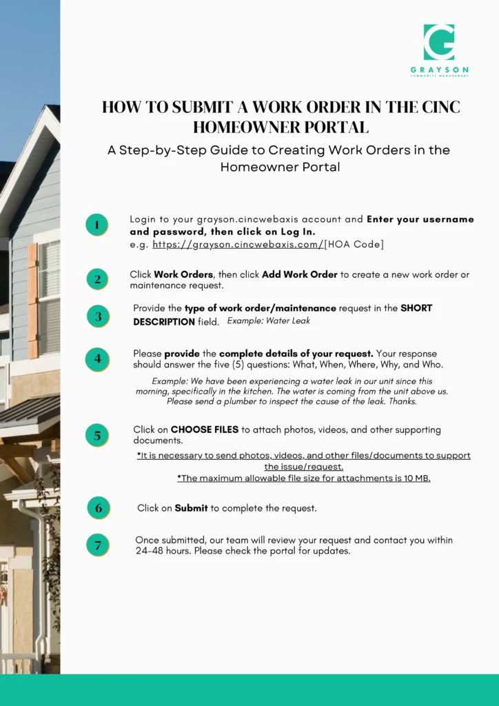 How to Submit a Work Order in the CINC Homeowner Portal GCM - Grayson ...